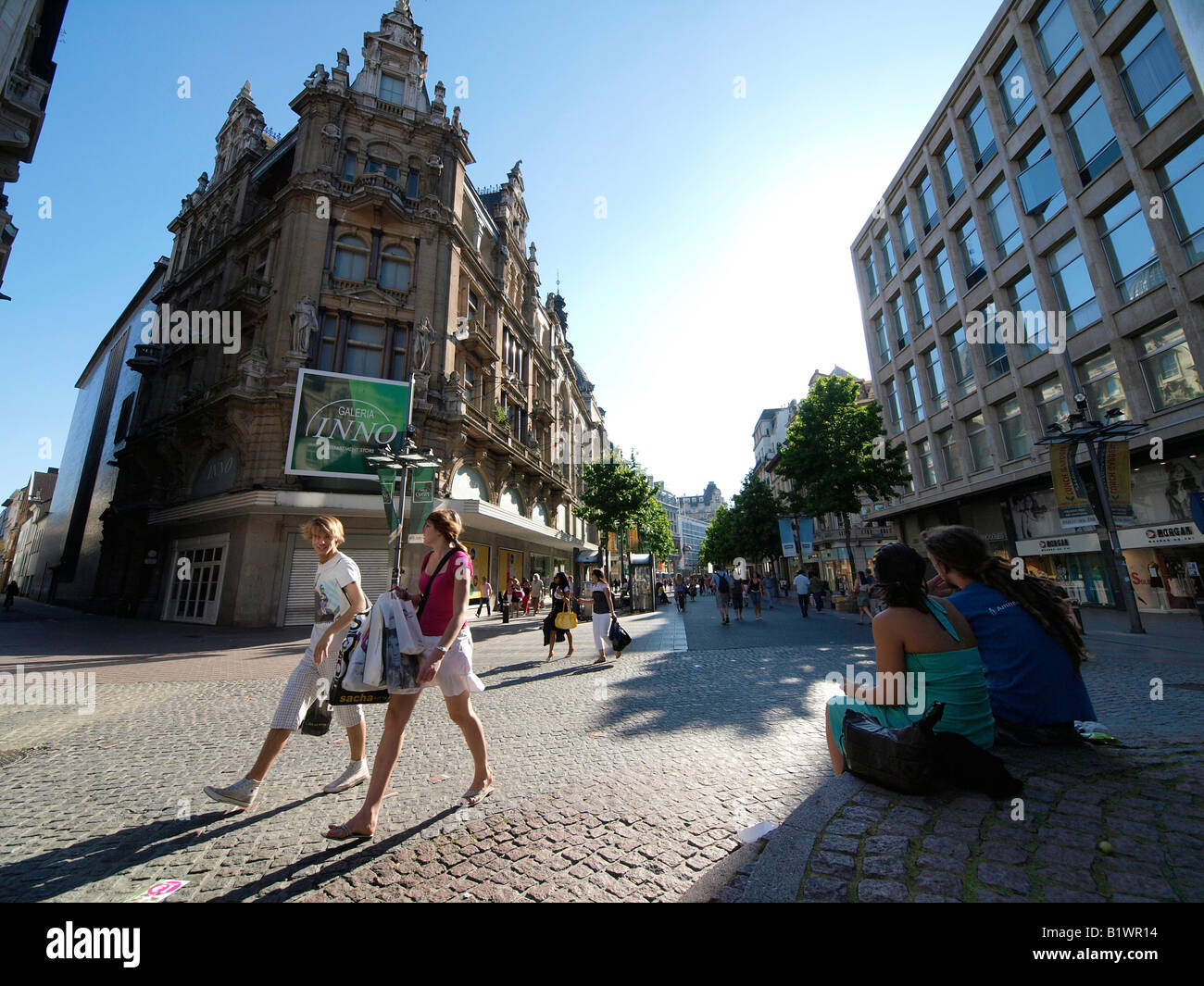 Antwerps main shopping street the Meir at the end of the day with ...