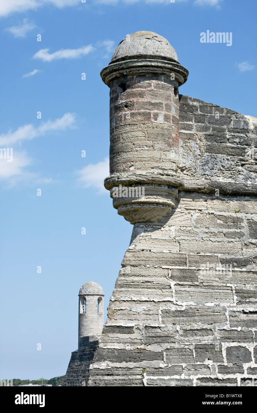 One of the fortified turrets on the walls of the spanish coquina fort ...