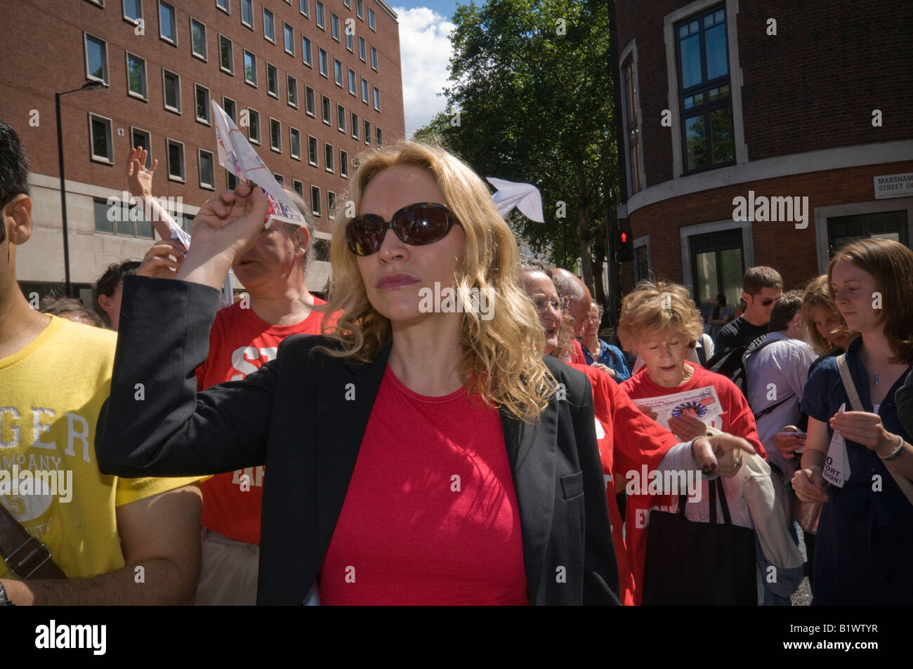 Woman at Stop Airport Expansion Flash Mob at DfT in Westminster against ...