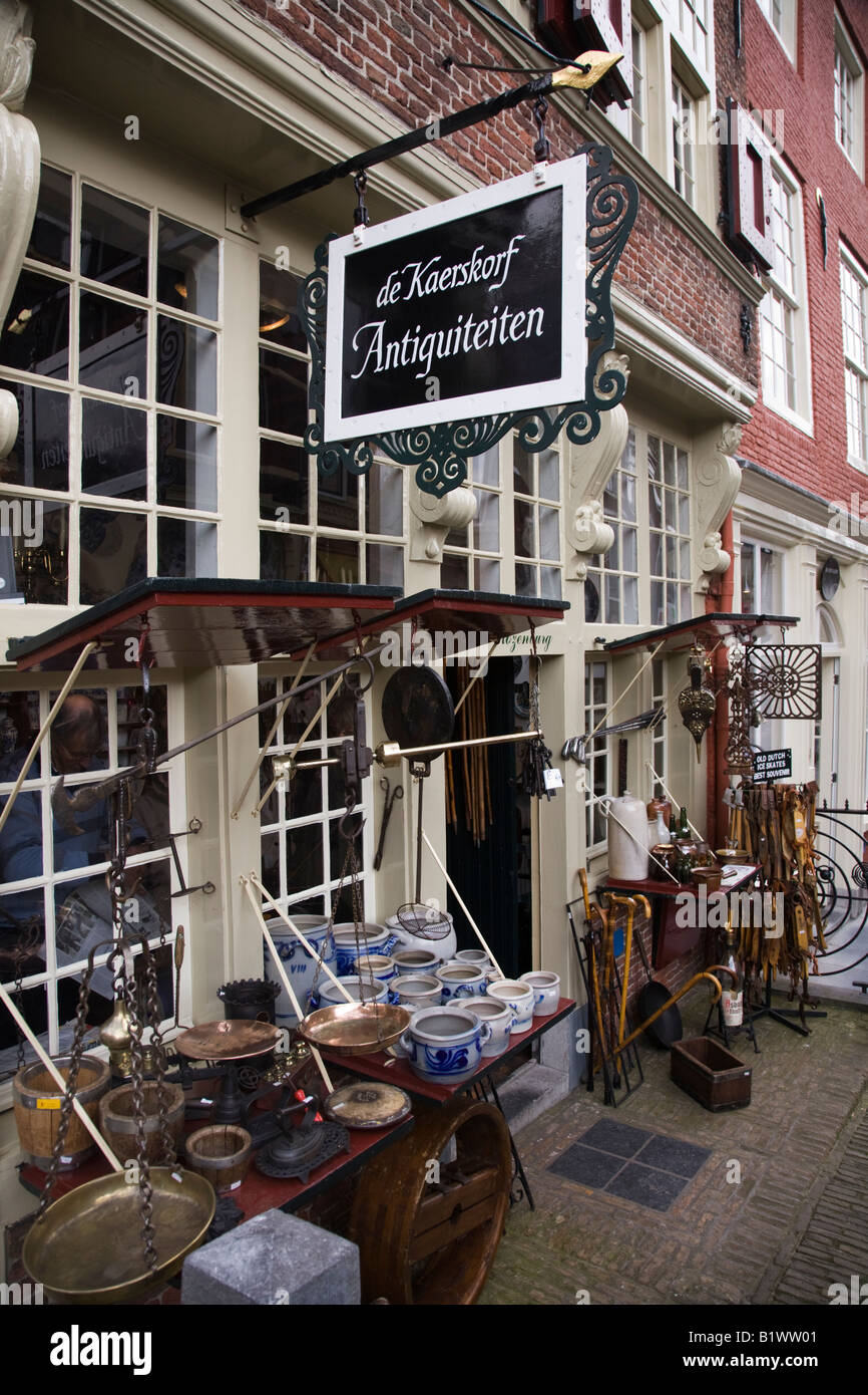 Antique shop with items for sale on the pavement, in Delft. Netherlands ...