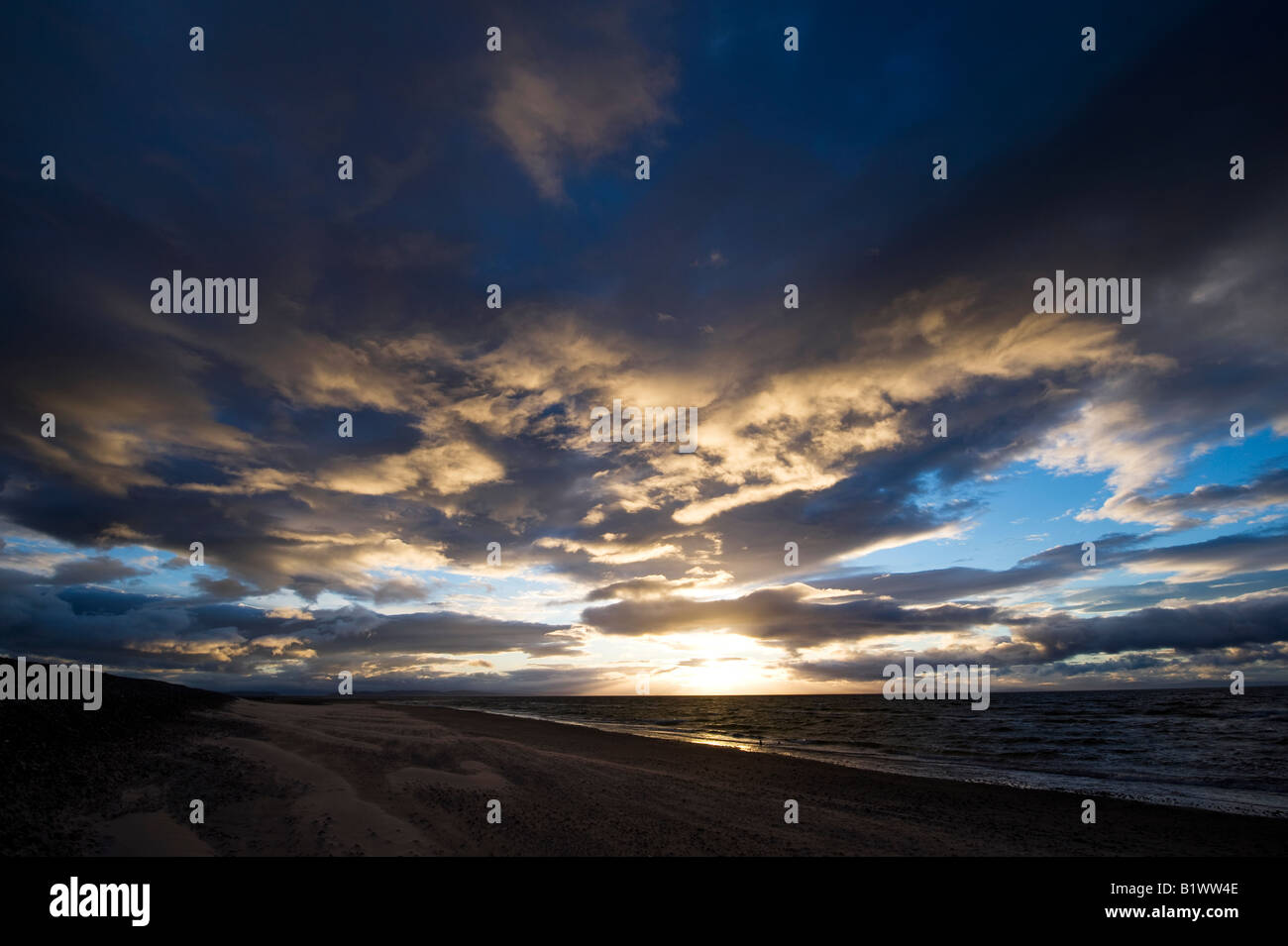 Findhorn beach and moray firth on a wind swept stormy evening. Moray ...