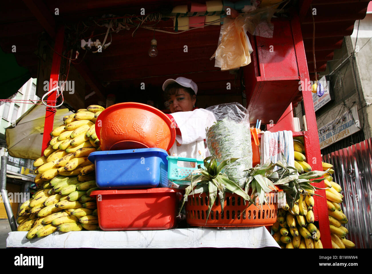 Fruit shake vendor, Mercardo Lanza, La Paz, Bolivia Stock Photo - Alamy