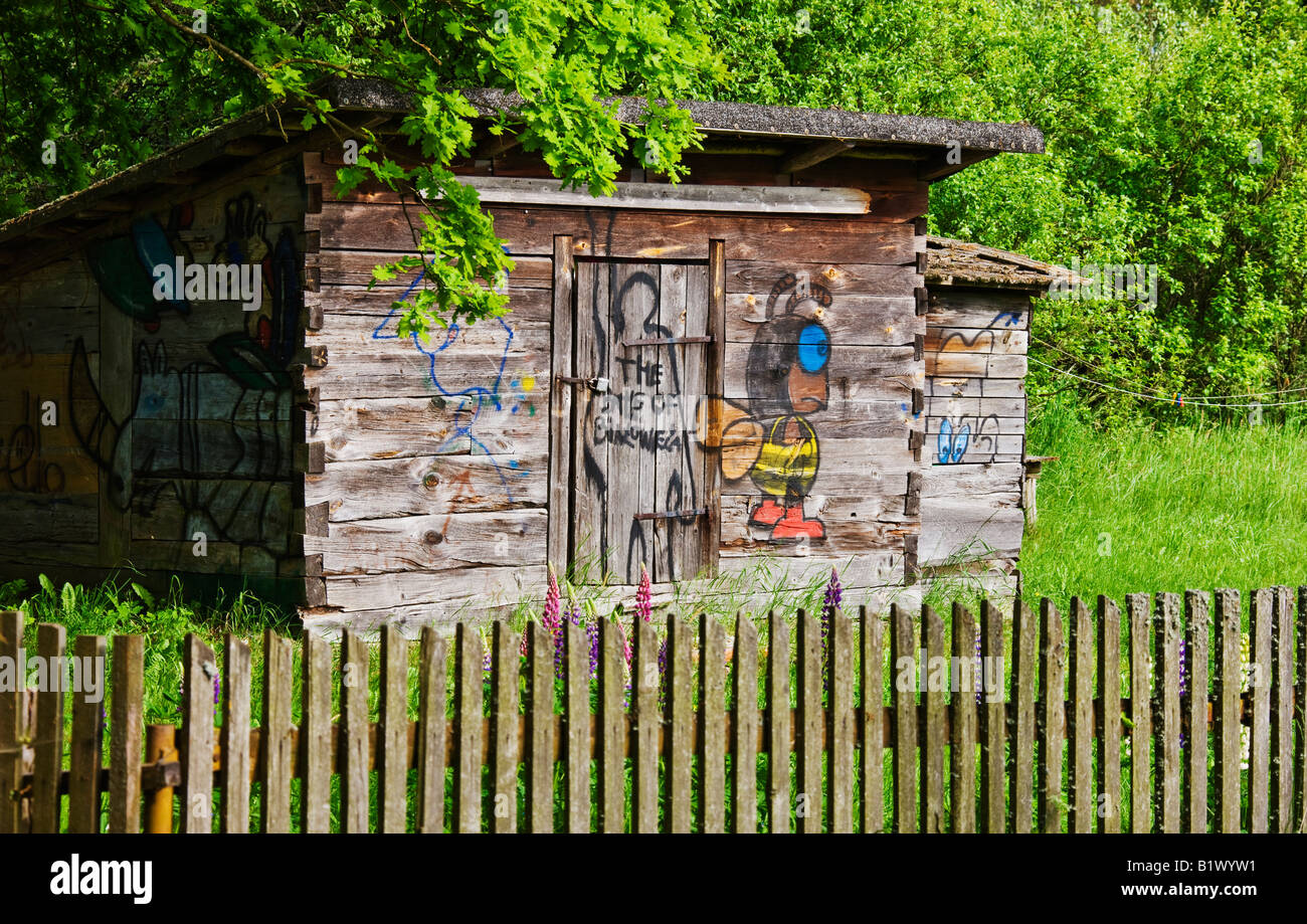 Graffiti on a shed in Poland Stock Photo - Alamy
