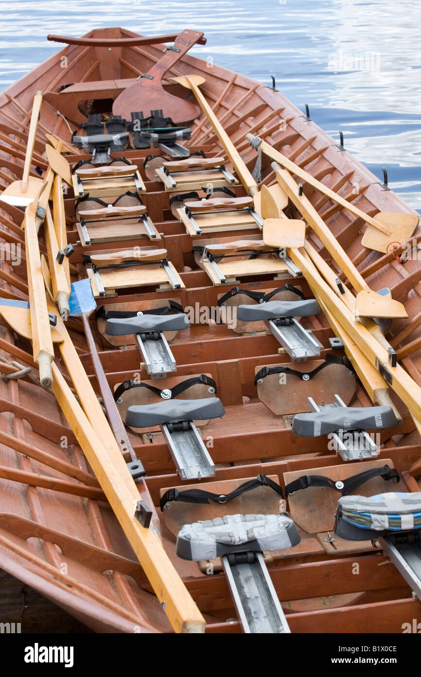 multi-seat wooden row-boat Stock Photo - Alamy