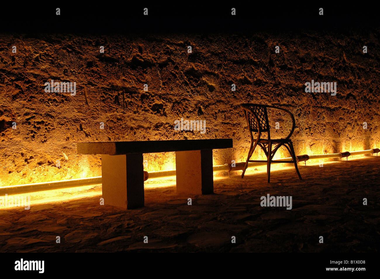 park bench at night . Crete Greece Stock Photo - Alamy