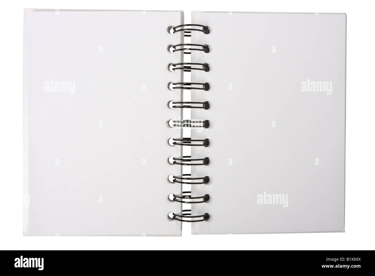 White notebook with black ring binders isolated on white open in the ...