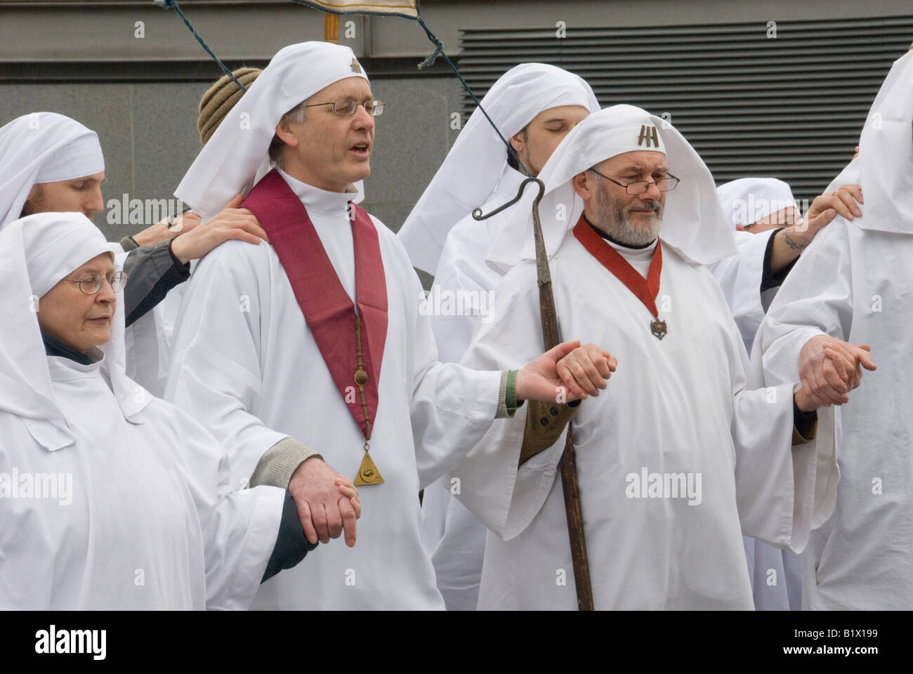 The Druid Order, including the Chief Druid, holds hands Spring Equinox ...