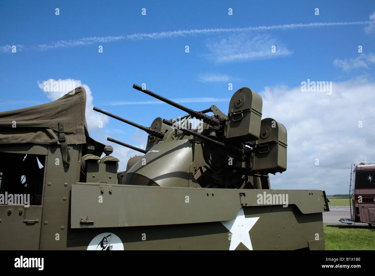 American M3 half -track with anti-aircraft guns jet trails Stock Photo ...