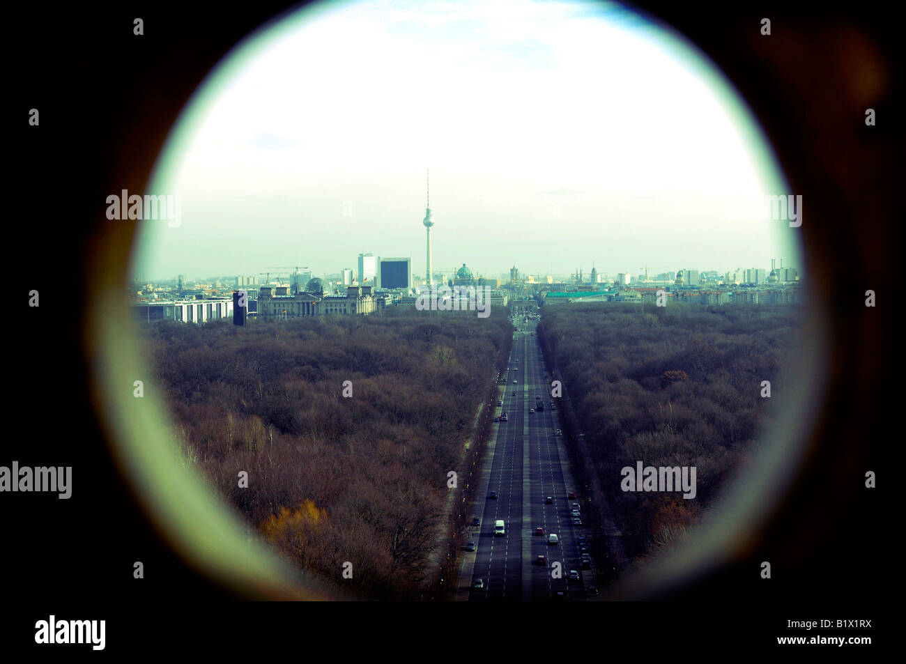 view of former east berlin DDR circular frame retro lomo road ...