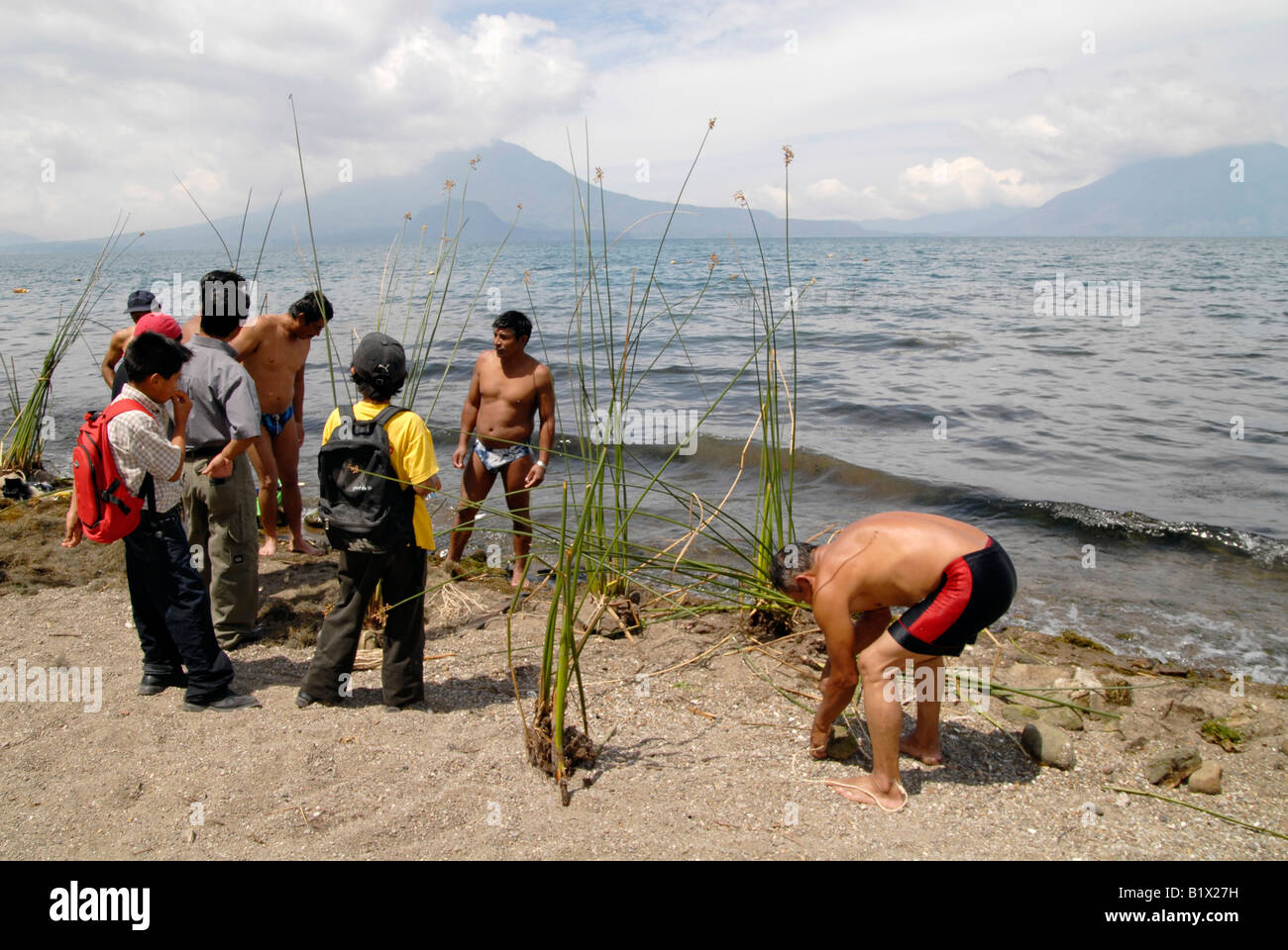 Guatemala NATIVE QUICHE MEN SHOWING SCHOOLS TO PLANT REEDS FOR COASTAL ...