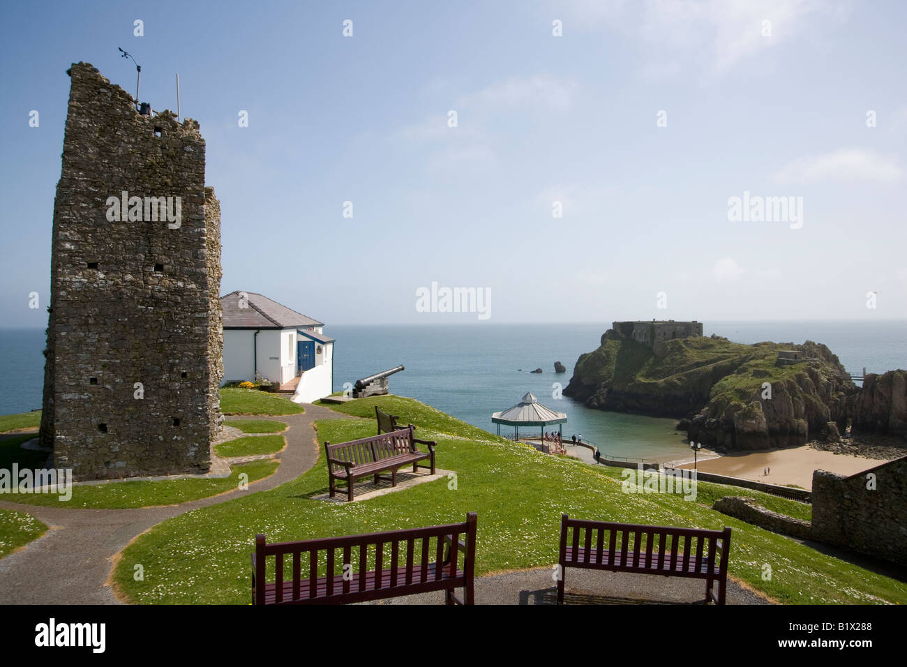 Castle Hill and it's Tower, Tenby, Pembrokeshire, Wales, UK Stock Photo ...