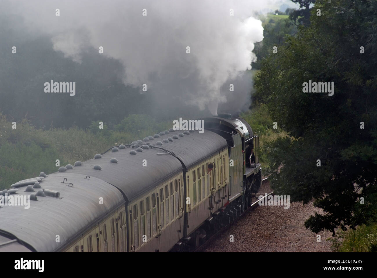 Steam engine Foremarke Hall pulling passnger train in Cotswolds ...