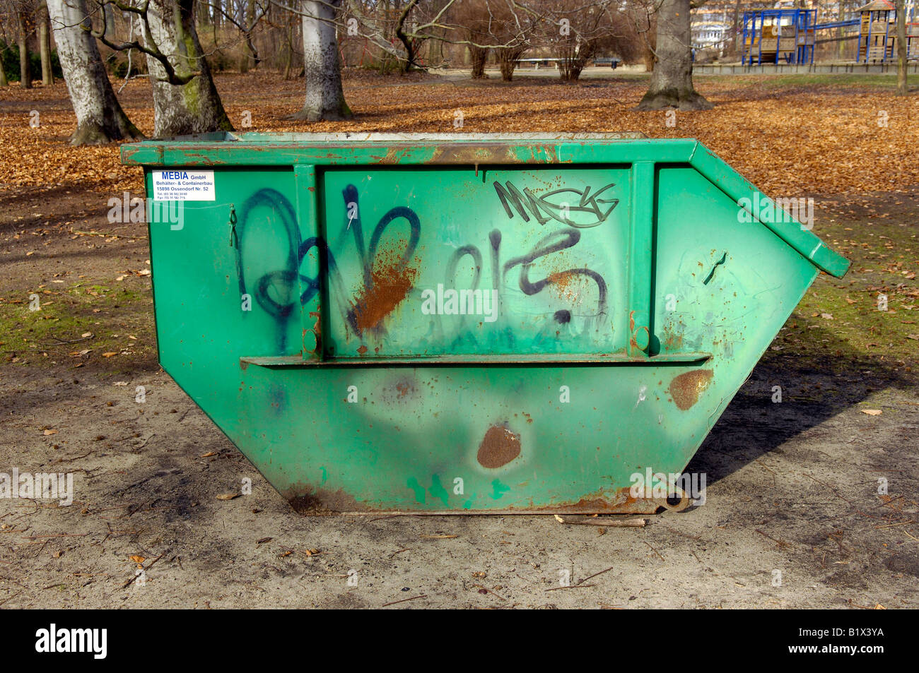 green skip container rubbish waste tagging graffiti berlin germany ...