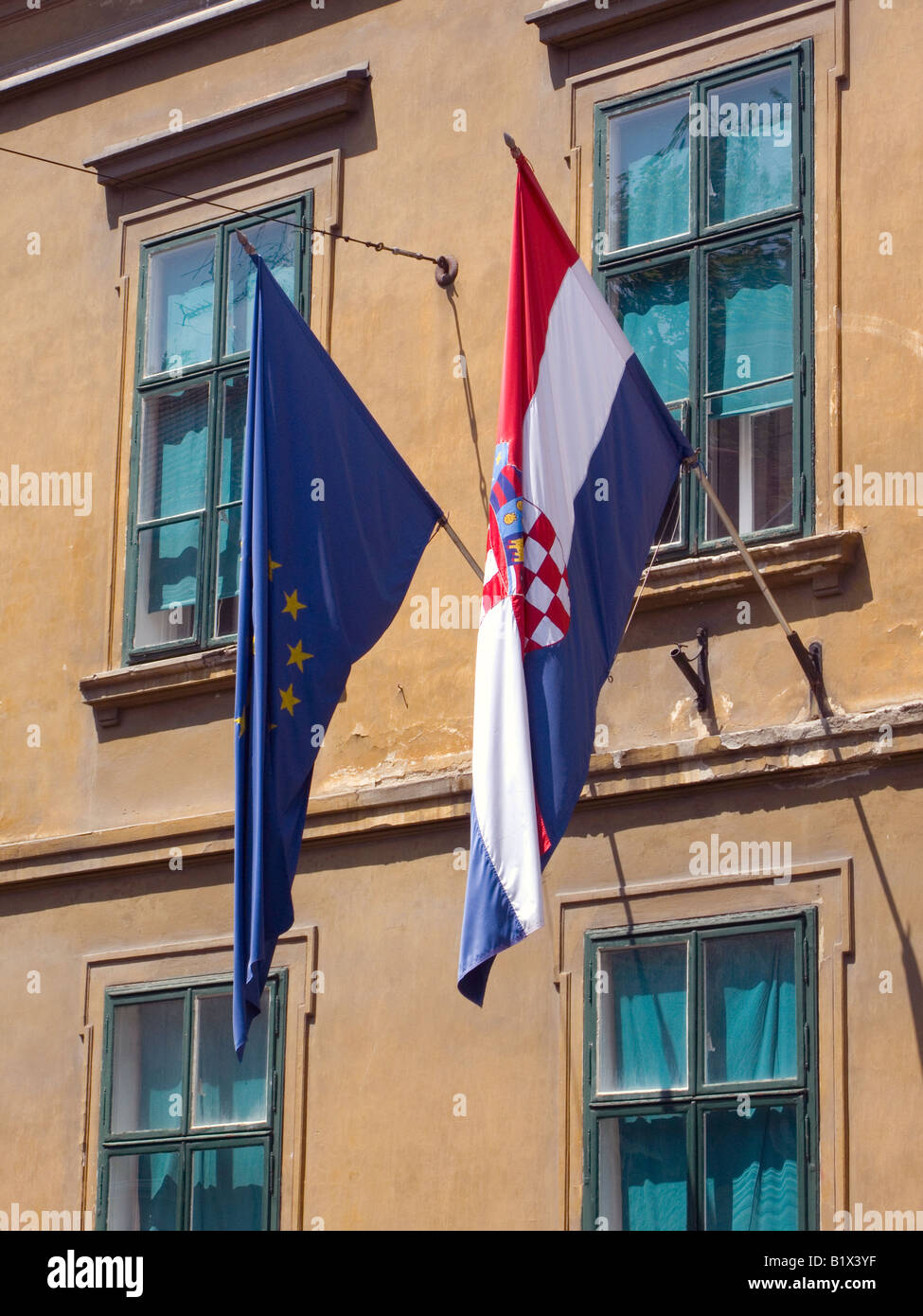 Flags of Croatia and European Union on the street Stock Photo - Alamy
