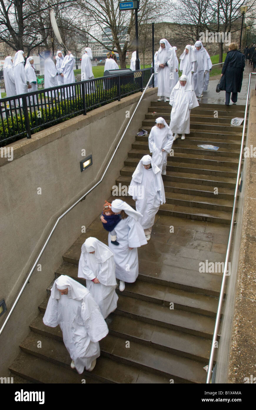 Druids, members of The Druid Order, process through a London subway ...