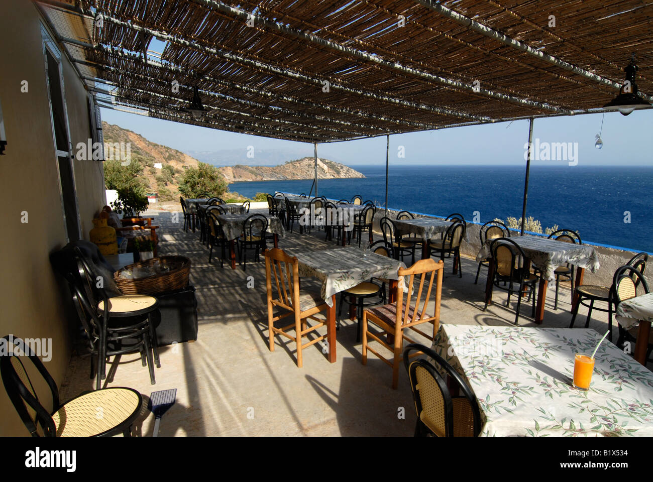 Aerial view from a taverna in the southwest of the island of Samos in ...