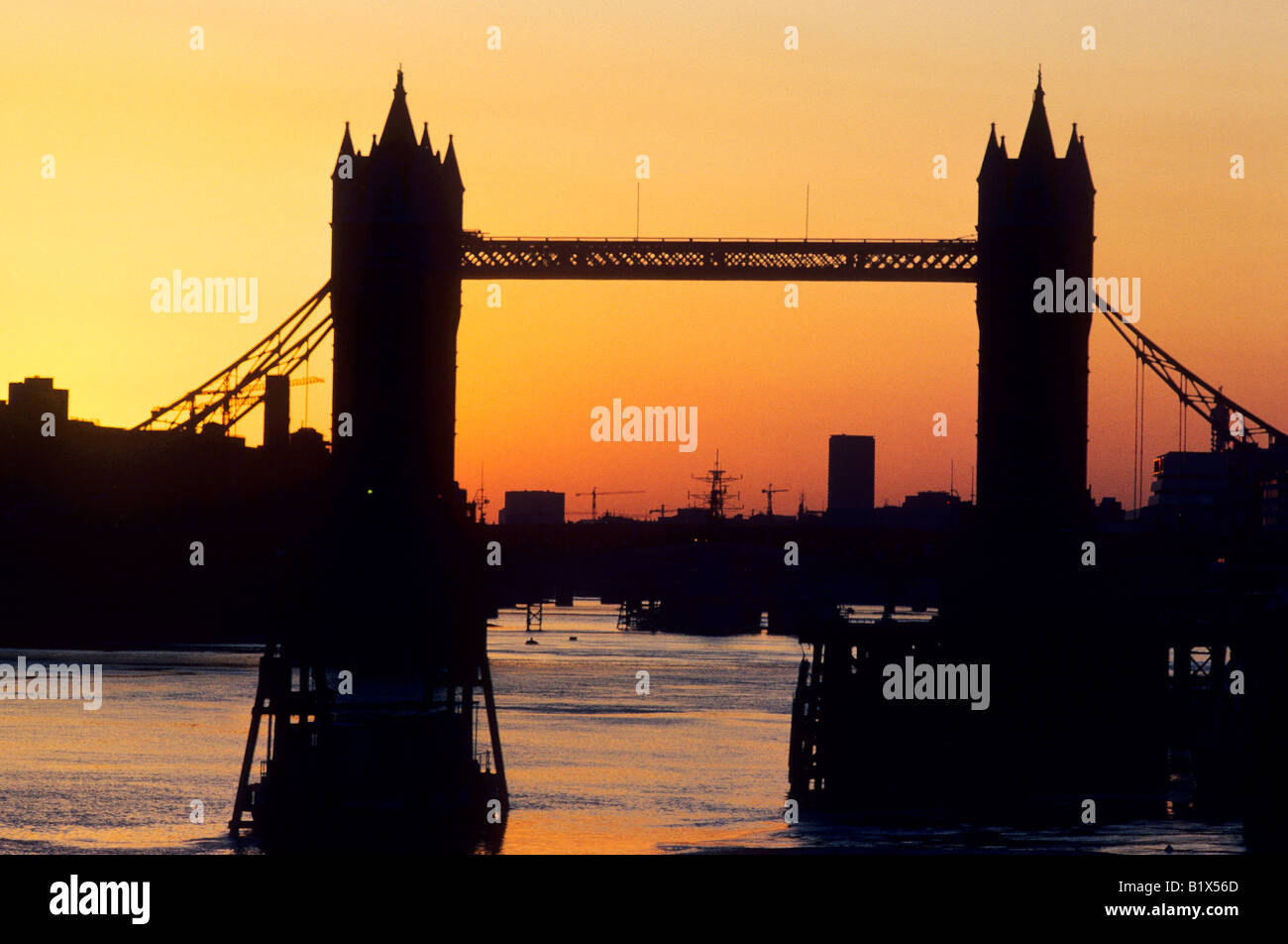 Tower Bridge sunset dusk London silhouette River Thames England UK ...