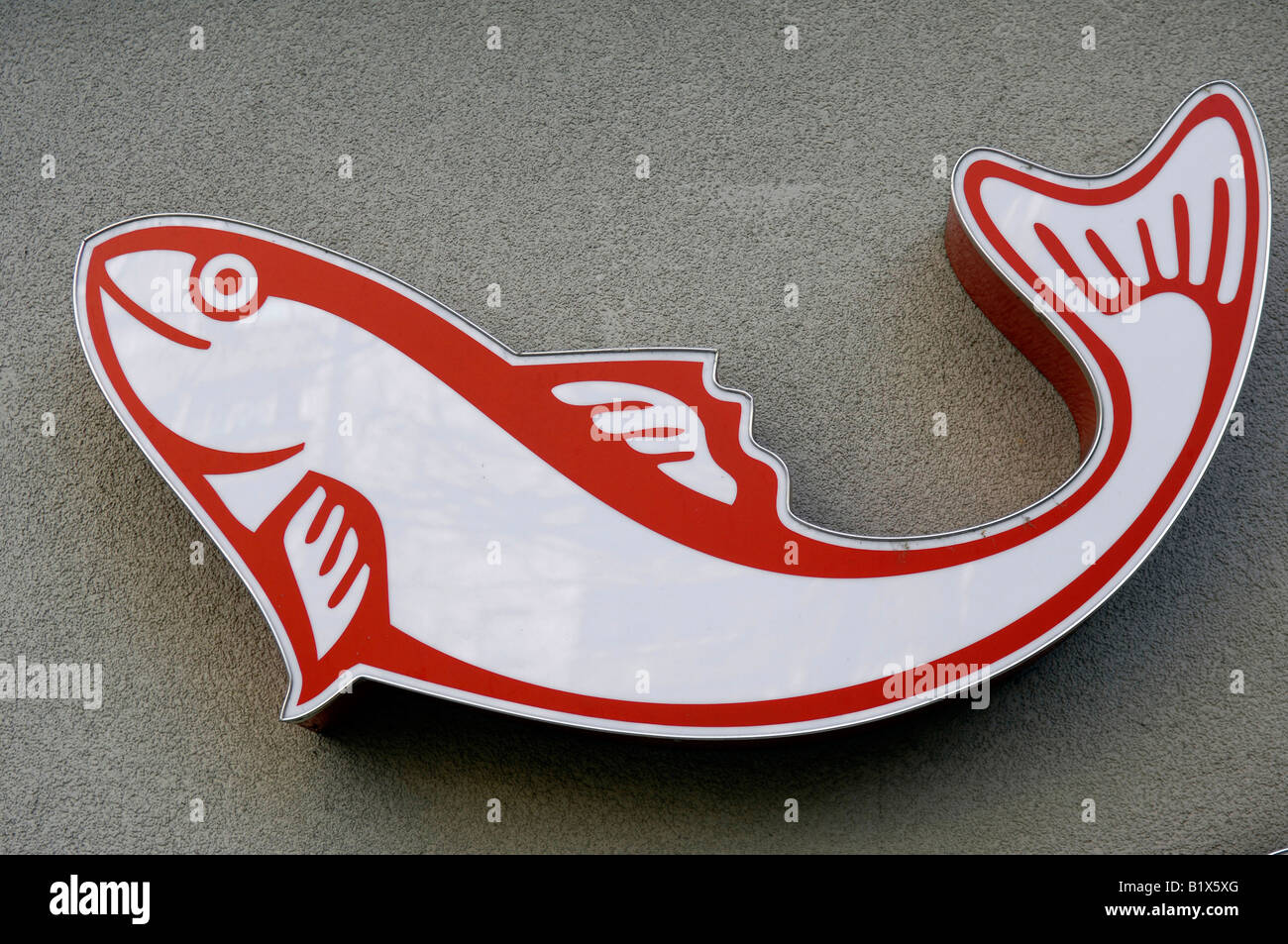 red white fish kitsch sign Stock Photo - Alamy