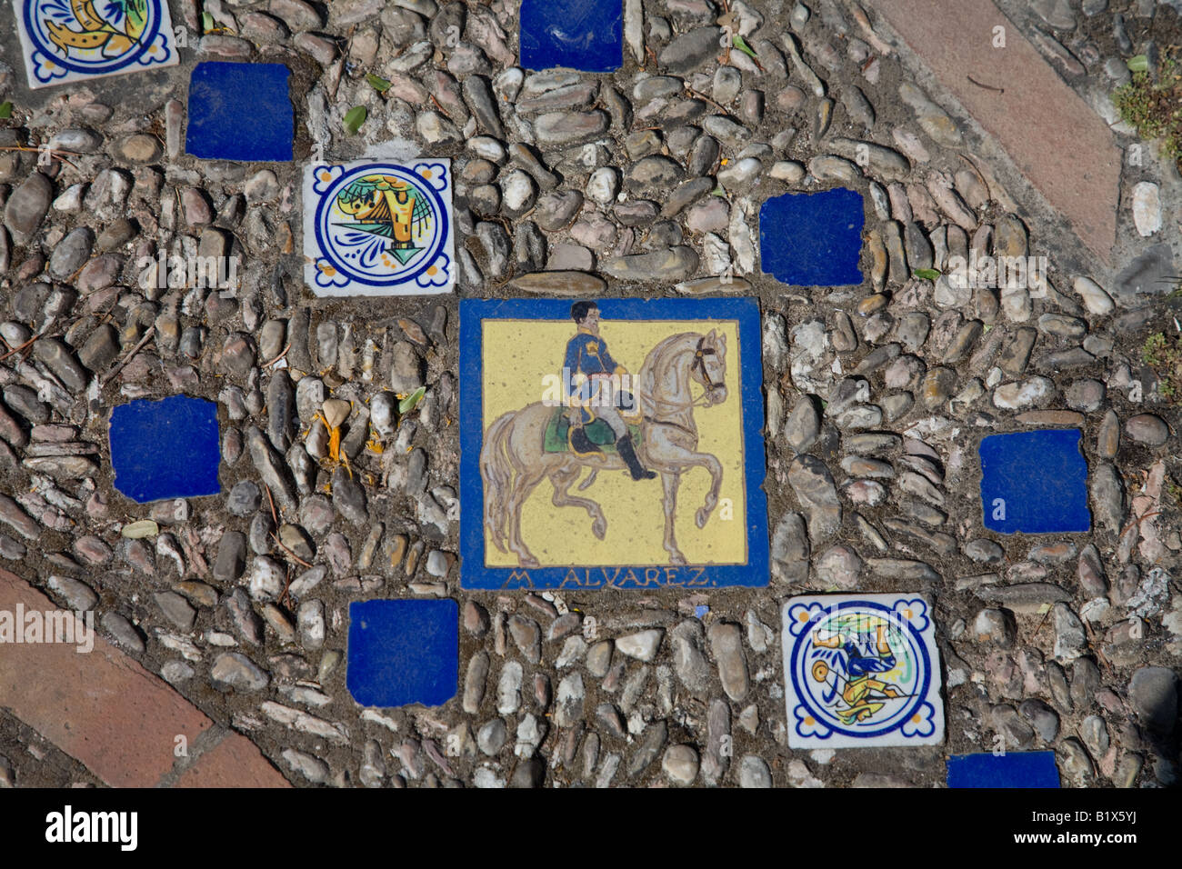 Ornate tiles, Patio Mudejar, Palacio de Mondragon, Ronda, Andalucia ...