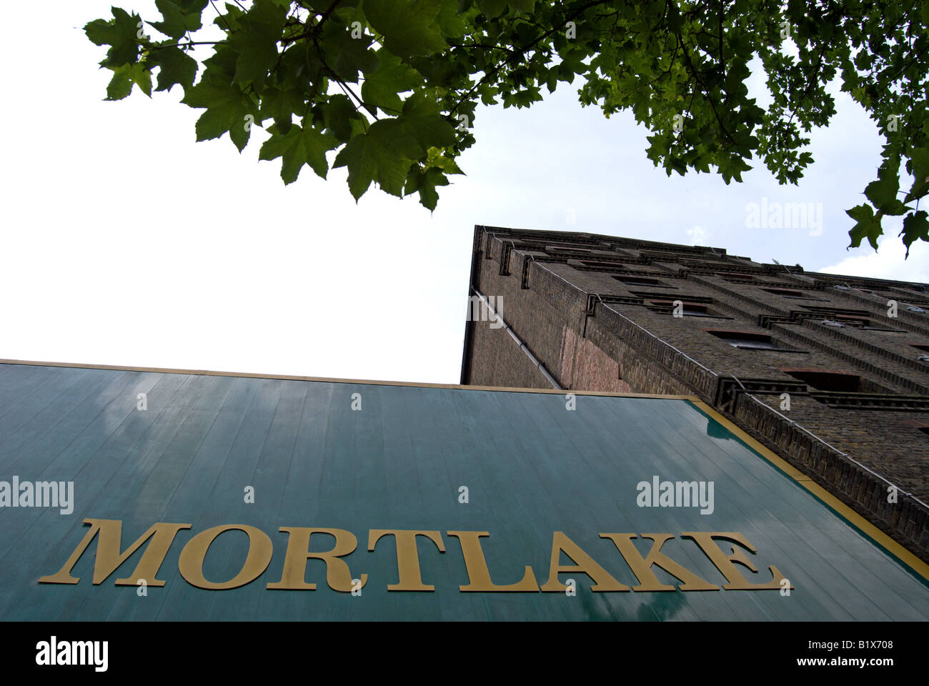 mortlake sign facing the river thames and forming part of the stag ...