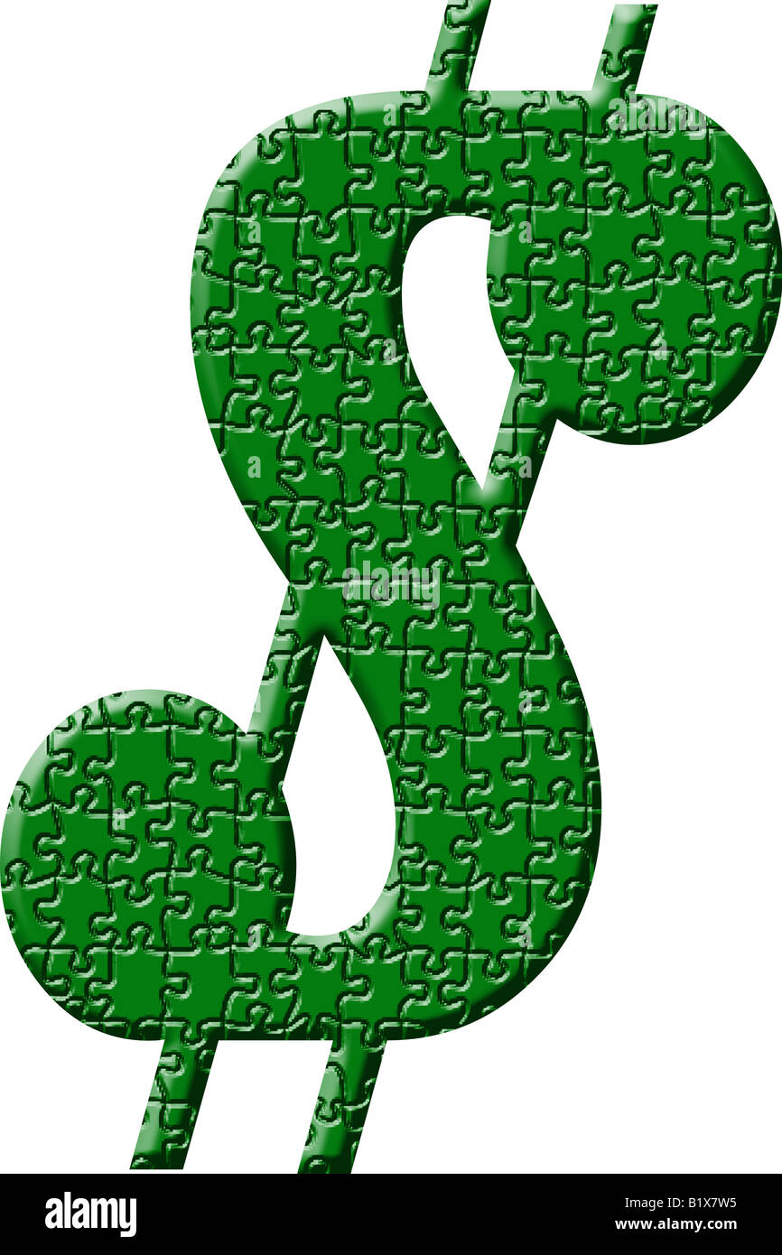 Dollar sign puzzle illustration in green Stock Photo - Alamy
