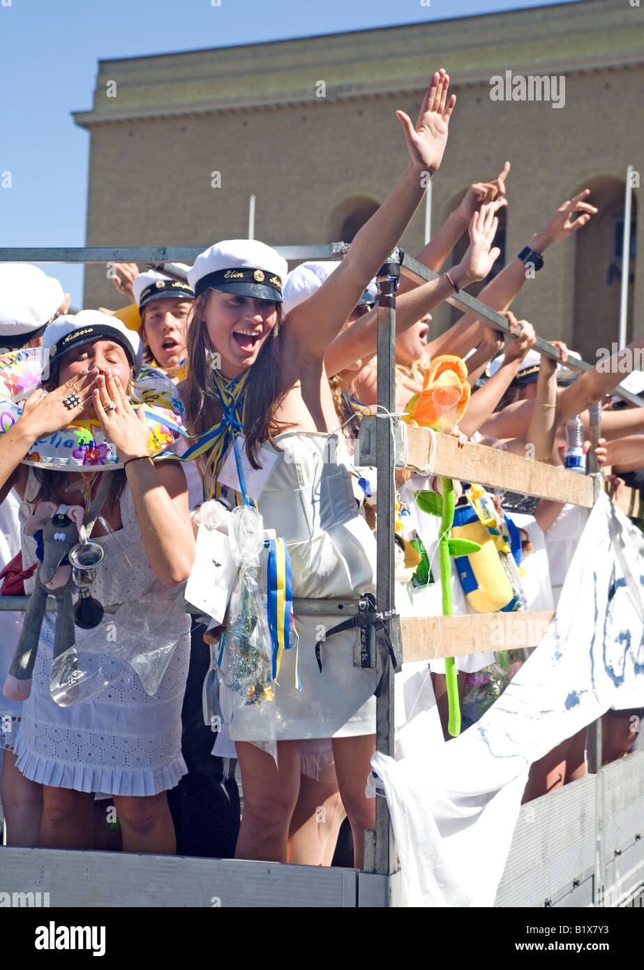 High school girls celebrate High School Graduation Day in Gothenburg ...