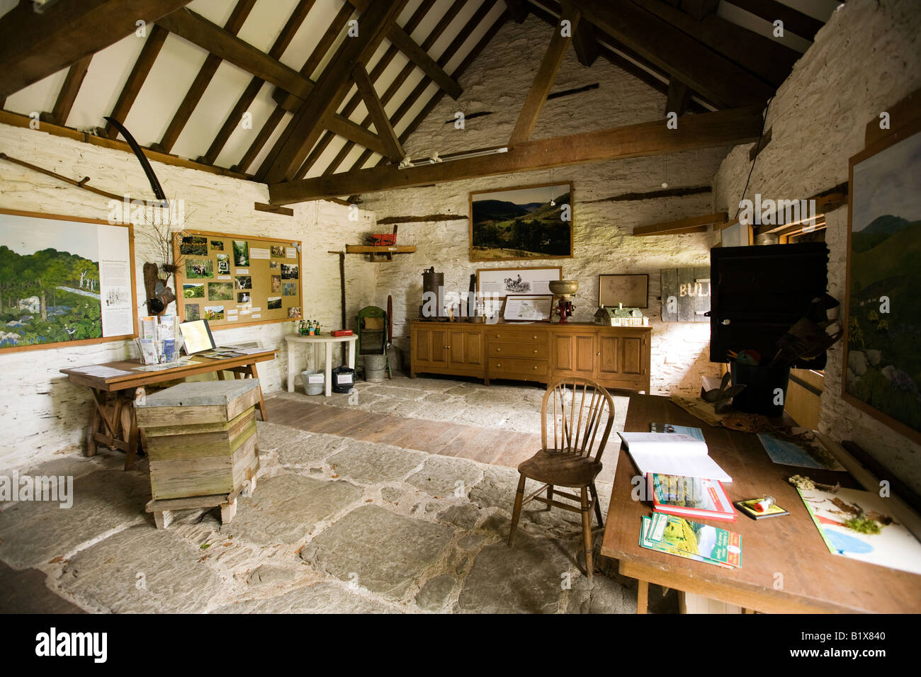 UK Wales Powys Rhayader Gilfach Nature Reserve farm display inside ...