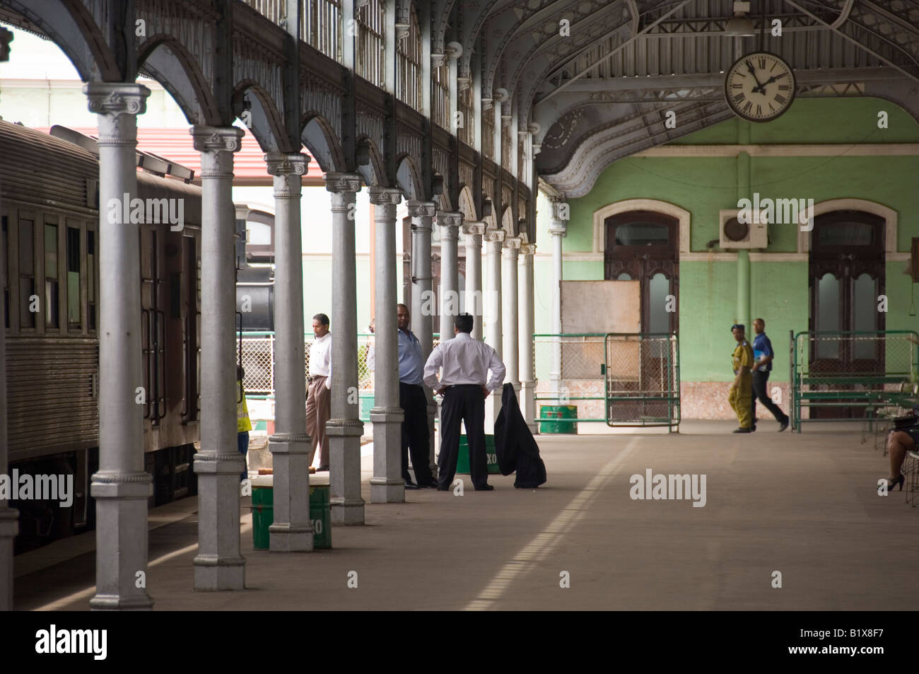 Platform in the restored colonial central railway station of Maputo ...