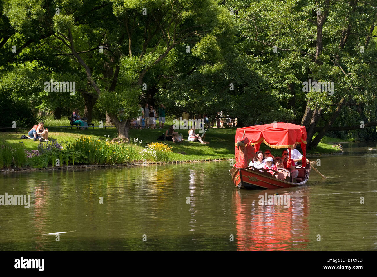Relaxing ride in gondola on lake Lazienkowski Park Warsaw Poland Stock ...