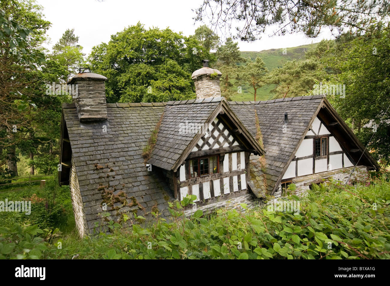 UK Wales Powys Rhayader Gilfach Nature Reserve traditional medieval ...