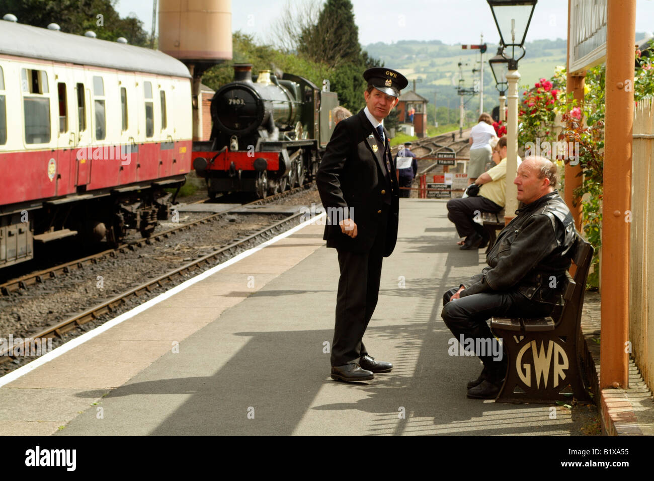 Steam locomotive the Foremarke Hall engine at Toddington Station in the ...