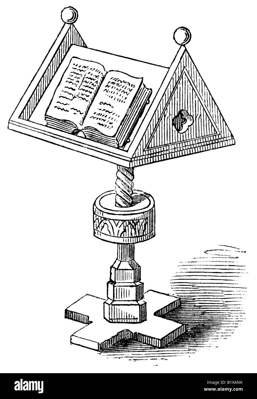 Wooden reading desk, from a 15th C. manuscript (1870s engraving or ...