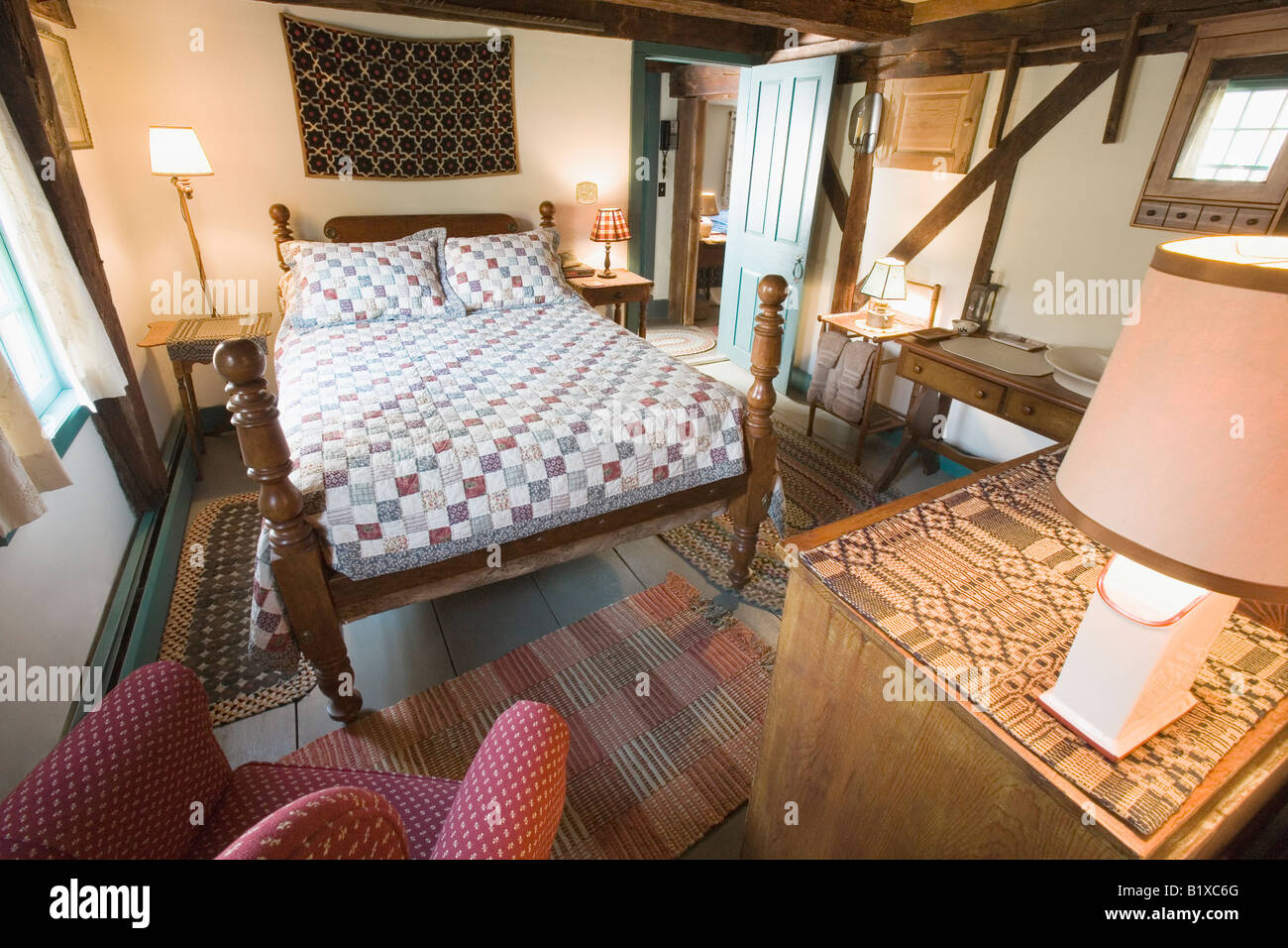 Interiors of bedroom in inn Stock Photo - Alamy