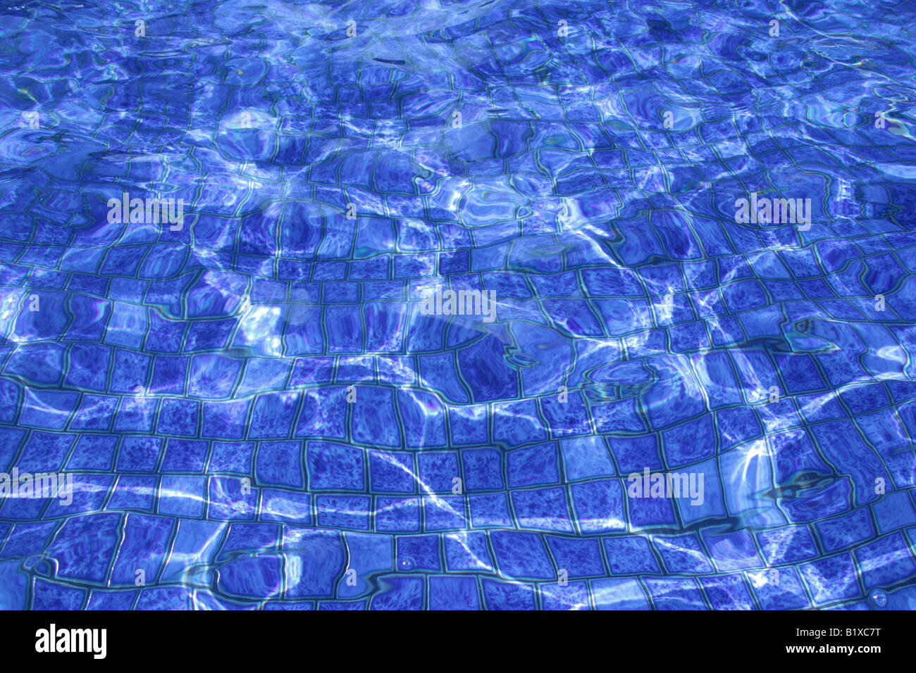 Blue water on ceramic tiles reflection texture Stock Photo - Alamy