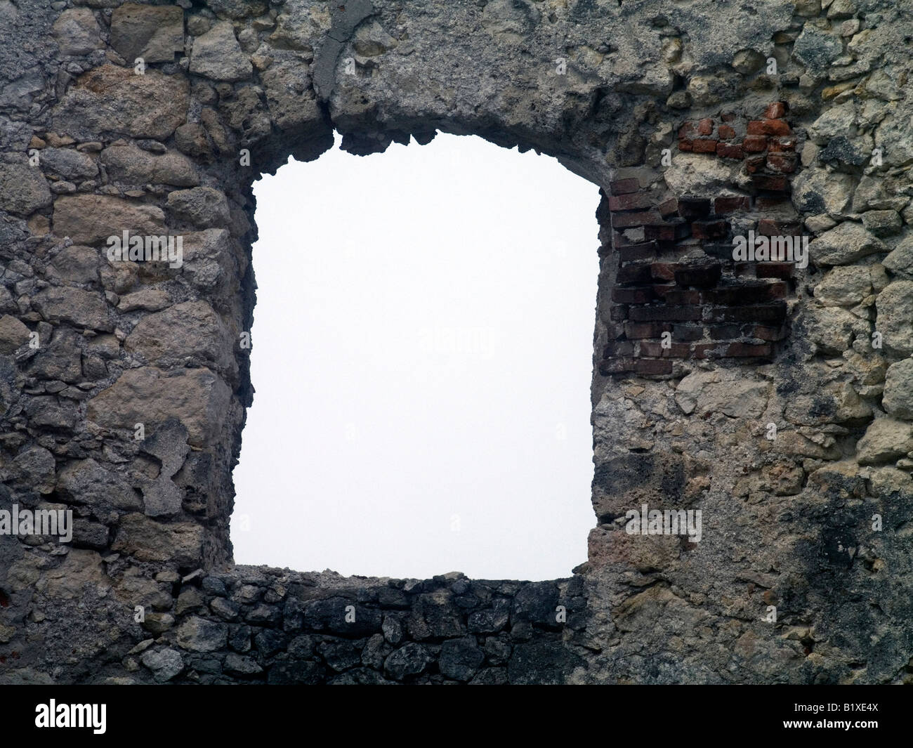 Old stone wall and window in mist Stock Photo - Alamy