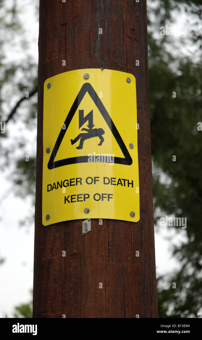 Danger of Death warning sign on an electricity pole UK Stock Photo - Alamy