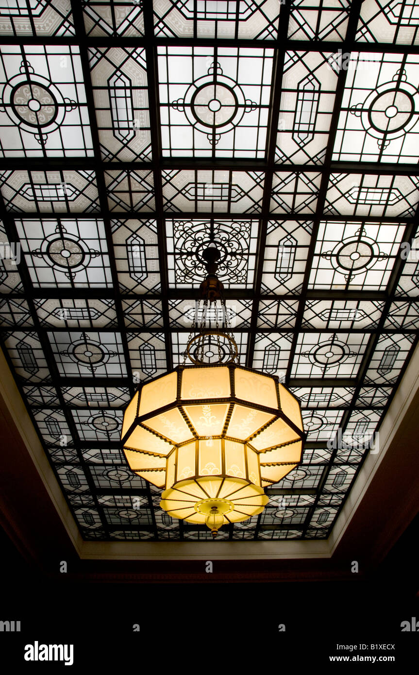 Skylight and chandelier in Public Library, Rochester, NY USA Stock ...