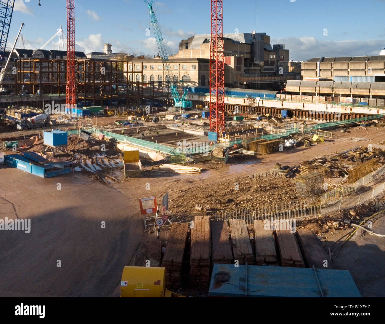 groundworks in a city centre construction site with tower cranes Stock ...
