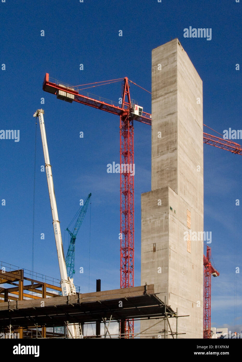 large building under construction showing concrete core steelwork and ...