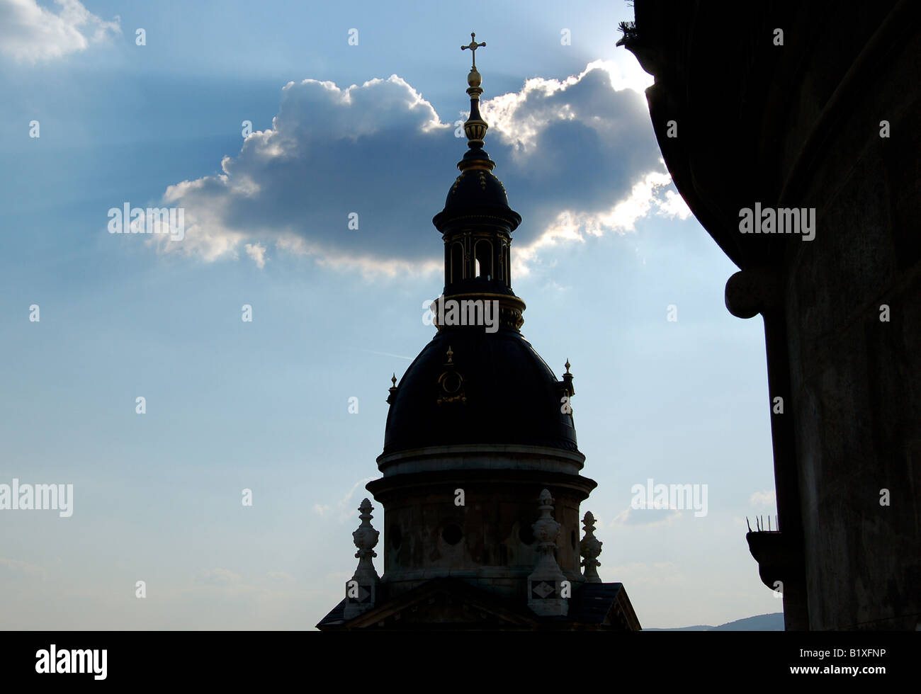 A small cross on the top of a dome of St. Stephen's Basilica in ...