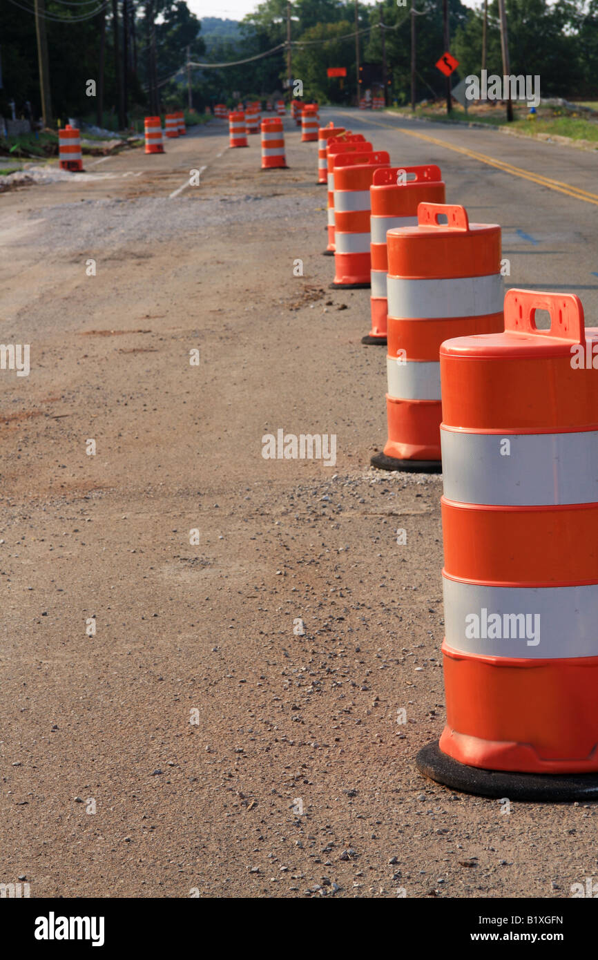 An arrangement of traffic cones to indicate road construction Stock ...