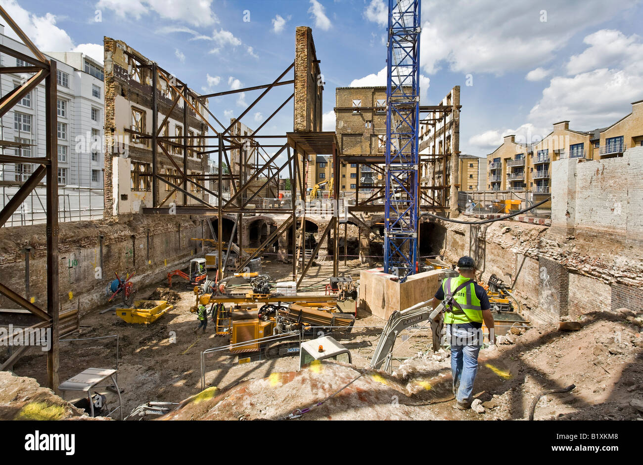 Retained facades on a London construction site Stock Photo - Alamy