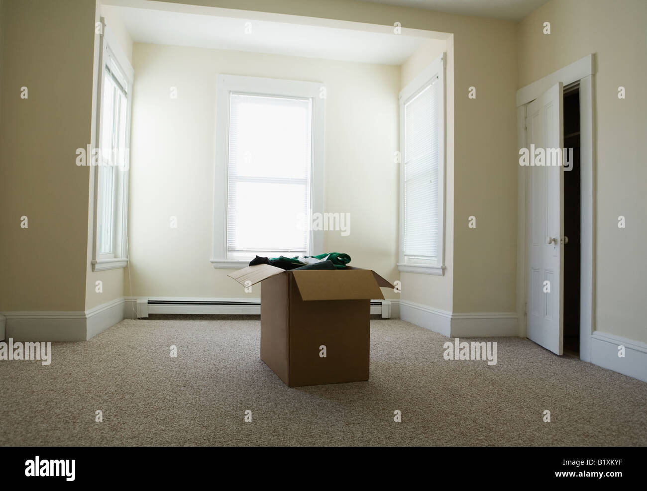 Box in empty room of house Stock Photo - Alamy