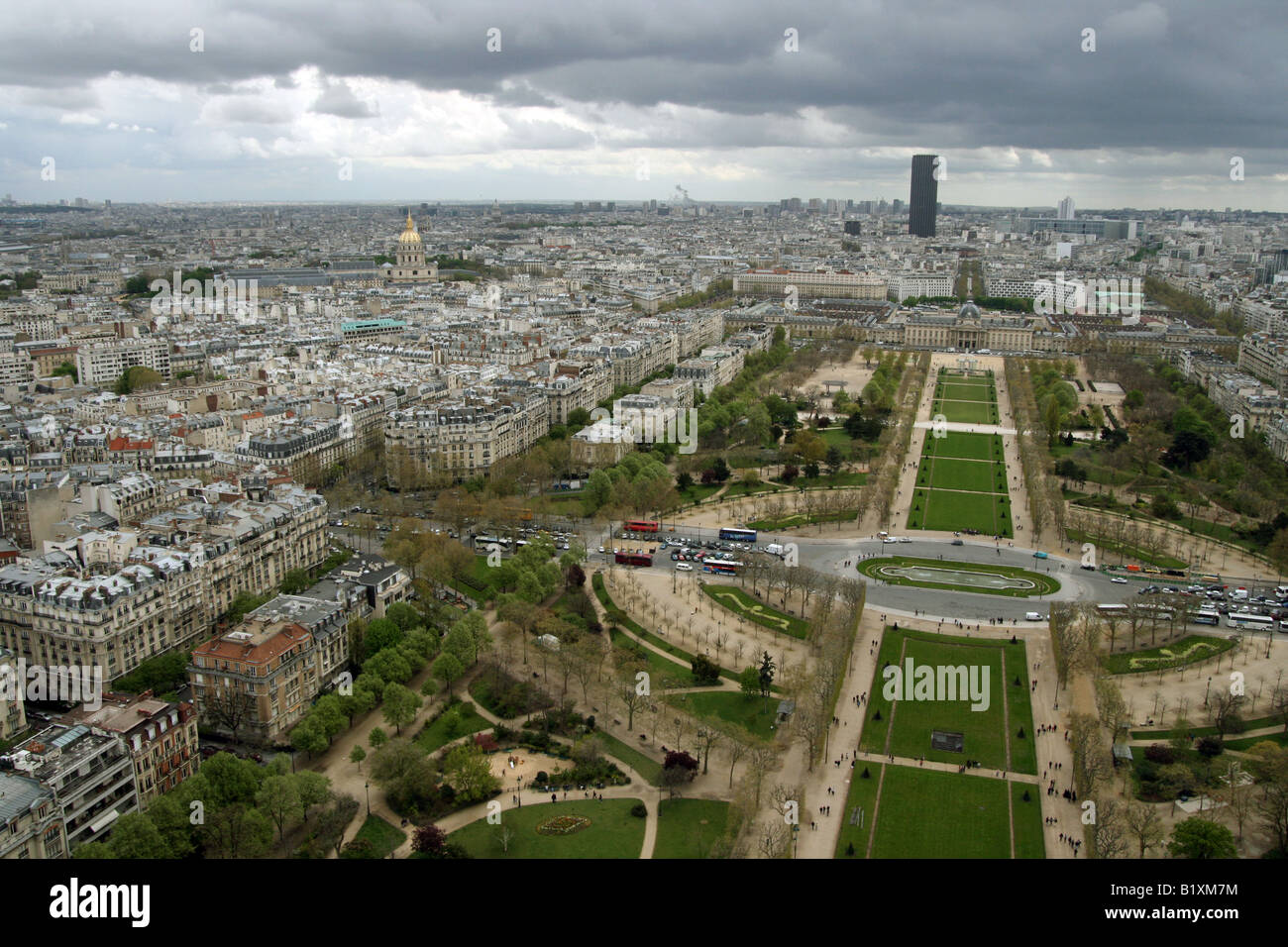 Parc du Champs de Mars viewed from the top of the Eiffel Tower, Paris ...