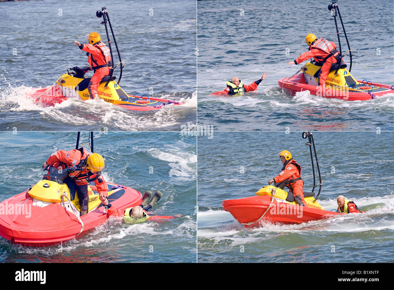 Sequence of saving distressed person and getting him/her out of water ...