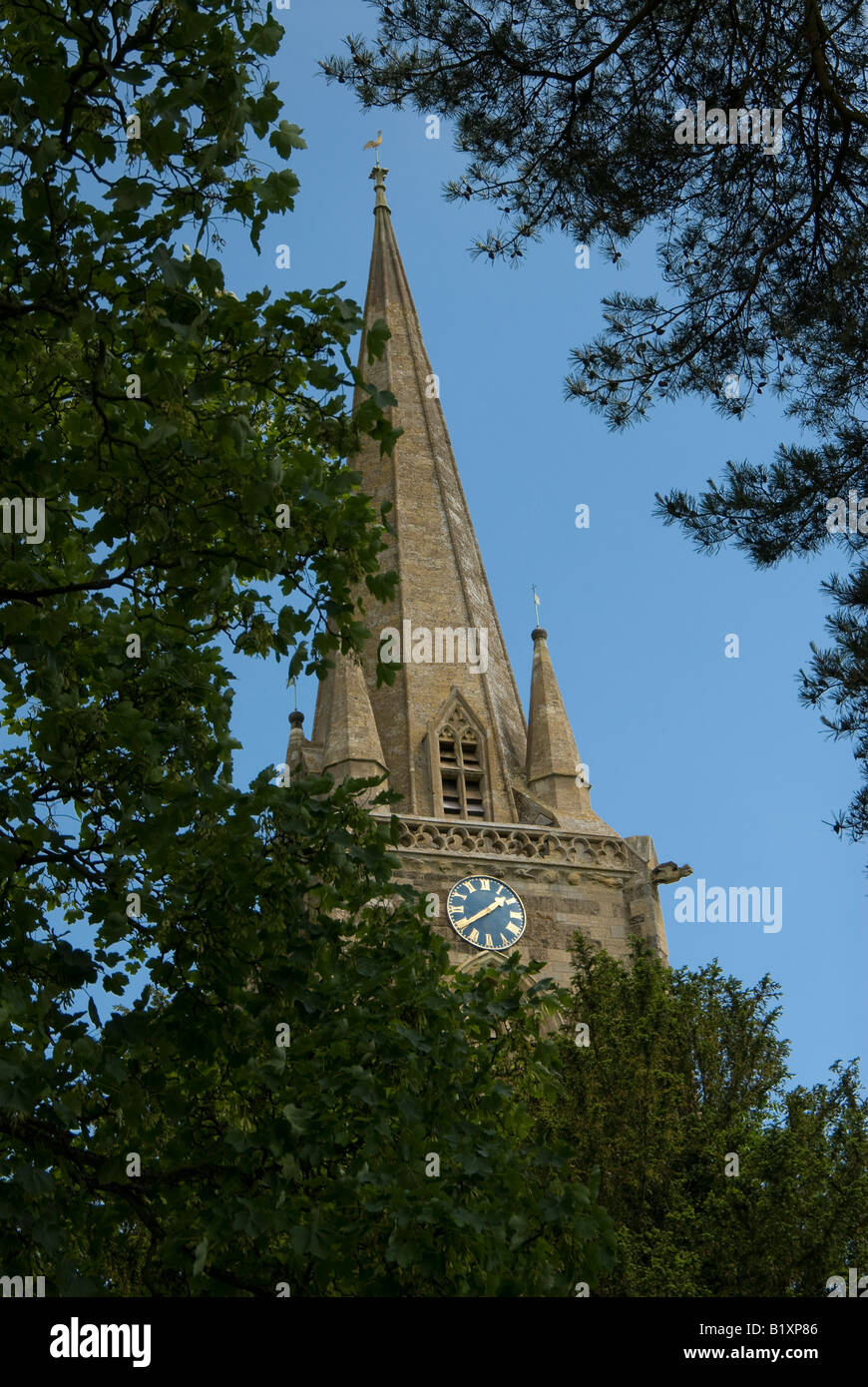St Marys church spire and clock West Adderbury, UK Stock Photo - Alamy