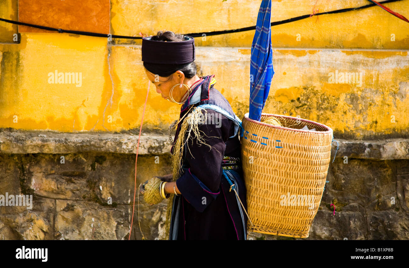 Vietnam Northern Vietnam Sapa Local Sapa hill tribe woman with a basket ...