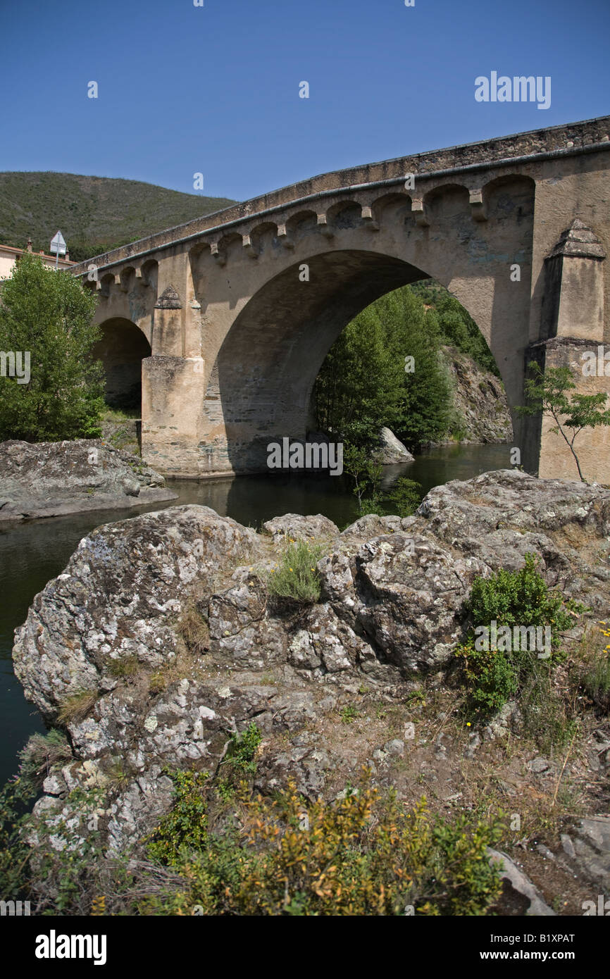 The arches of the Genoese bridge over the Golo Fleuve at Ponte Leccia ...