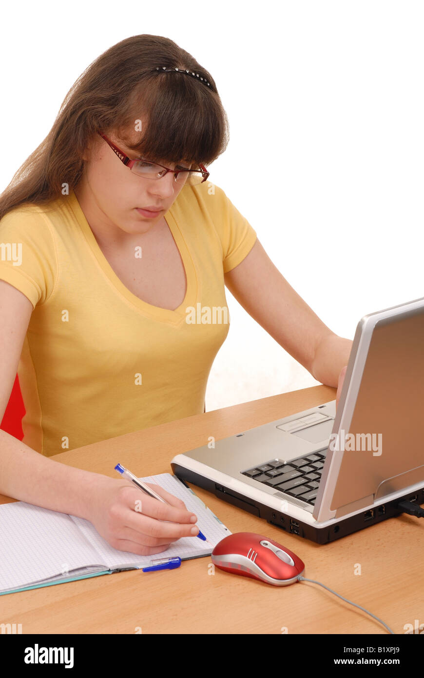 Girl with Computer Stock Photo - Alamy