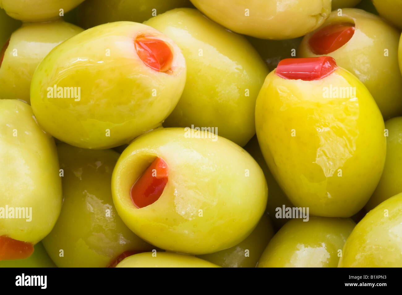 Macro Portrait of Green Olives Stuffed with Sweet Red Pepper Stock ...